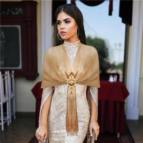 Other | Kalione Sparkling Metallic Shawls And Wraps Womens Shinny ...